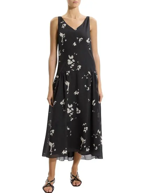 Theory Sleeveless Floral Drop Waist Dress - Black Multi
