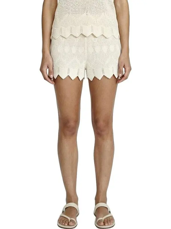 Vero Moda Pointelle Knit Scalloped Hem Mini Shorts - Birch