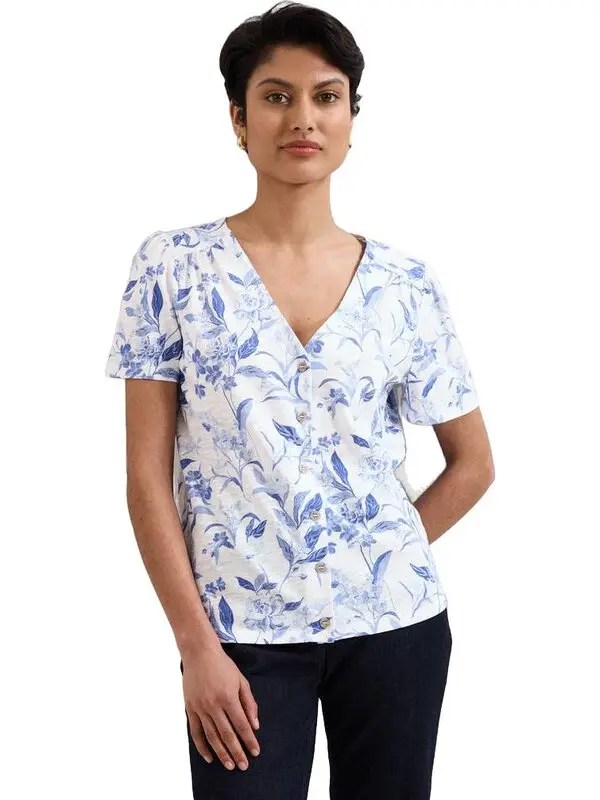 PHASE EIGHT Lorenna V-neck Short Sleeve Blouse - Blue