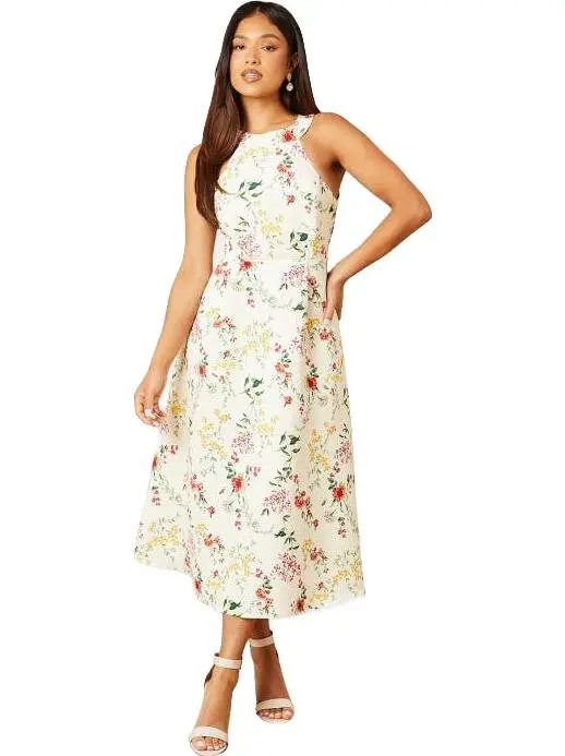 OASIS Petite Ottoman Twill Halter Midi Dress - Ivory