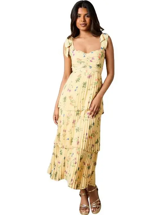 OASIS Petite Floral Tie Shoulder Midi Dress - Lemon
