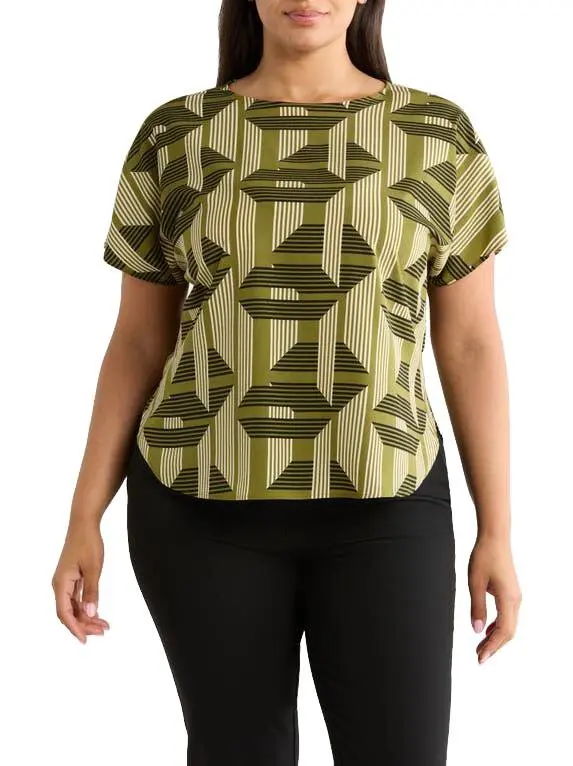 Anne Klein Printed Dolman Sleeve Bateau Neck Top - Bay Leaf Multi