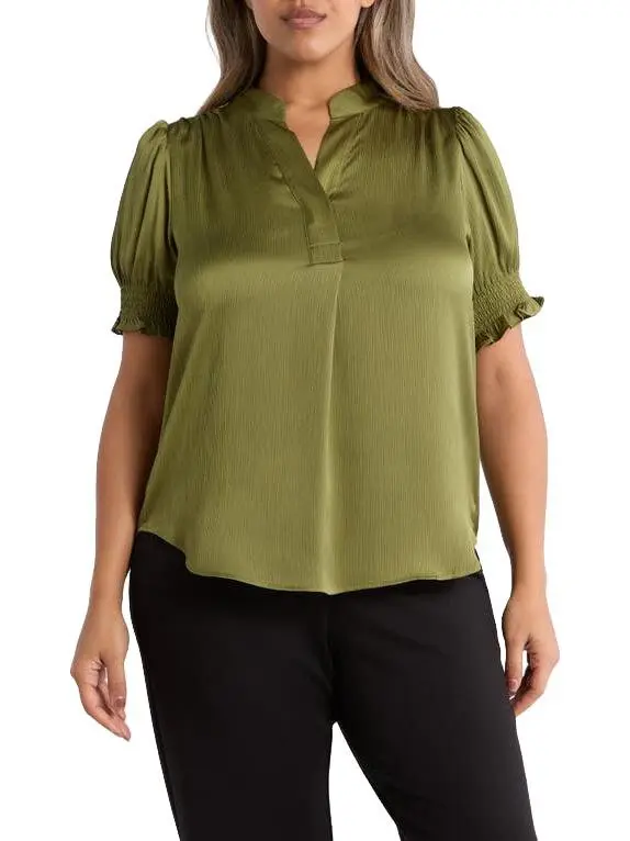 Anne Klein Crinkled Satin Top - Bay Leaf