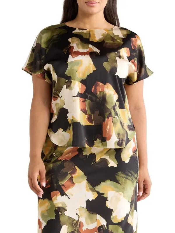 Anne Klein Floral Print Dolman Sleeve Top - Bay Leaf Multi