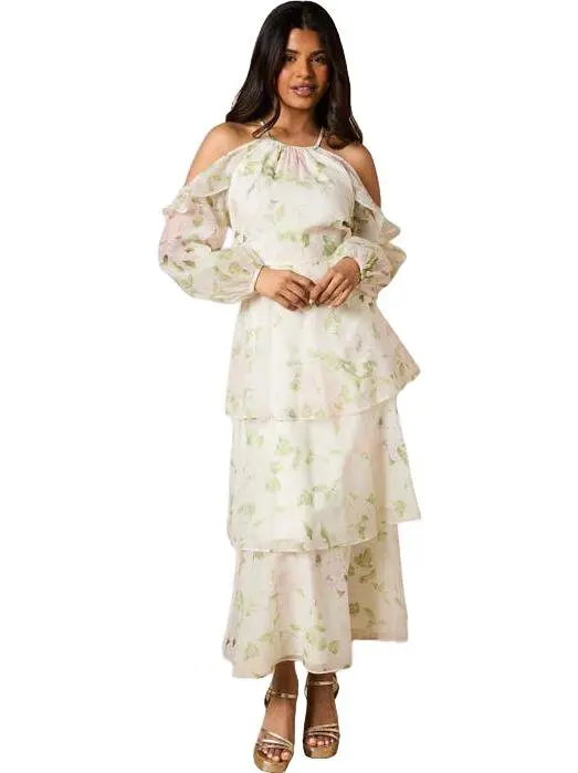 OASIS Petite Organza Cold Shoulder Midi Dress - Ivory