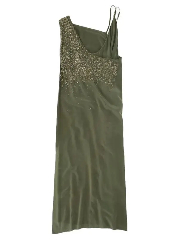 FORTELA Silk Crepe Dress With Golden Bead Embroidery - Green