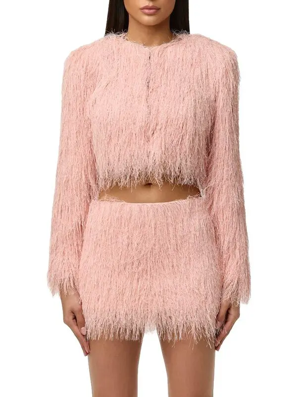 Naked Wardrobe Fringe Crop Jacket - Peach