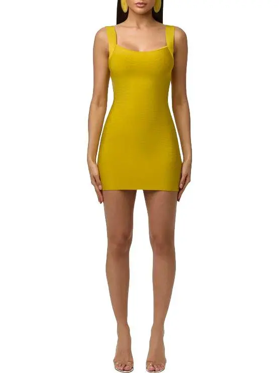 Naked Wardrobe Knit Sculpt Bandage Minidress - Lemon