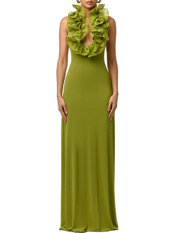 Naked Wardrobe Ruffled Plunge Halter Maxi Dress - Mojito