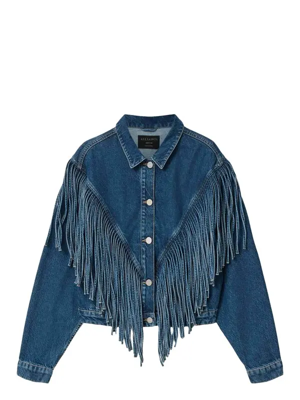 ALLSAINTS Marlene Fringed Denim Jacket - Blue