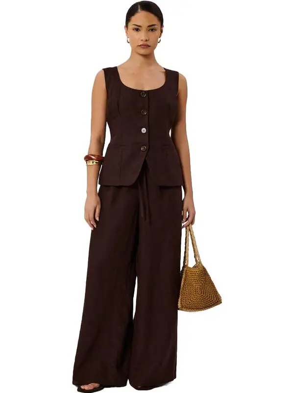 Whistles Wide Leg Linen Trousers - Brown