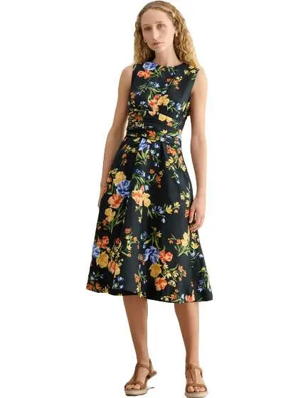HOBBS LONDON Sleeveless Printed Midi Dress - Navy Multi