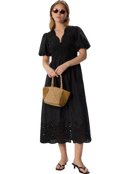 Whistles Cotton Broderie Midi Dress - Black