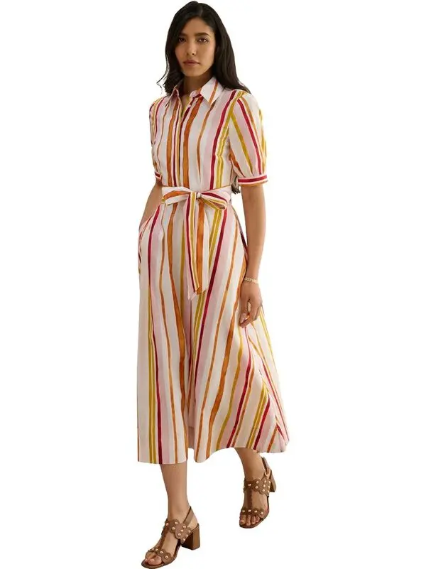 HOBBS LONDON Belted Shirt Midi Dress - Ivorymulti