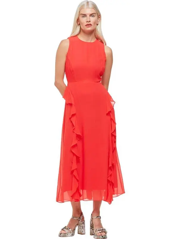 Whistles Nellie Frill Detail Midi Dress - Red