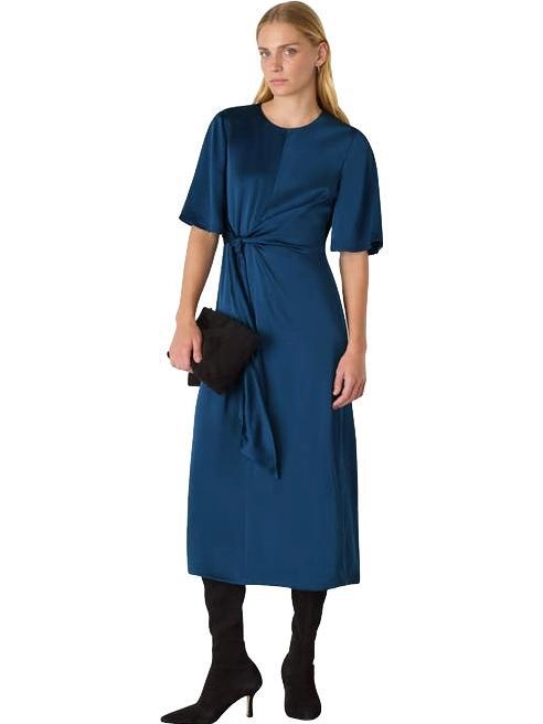 Whistles Satin Knot Waist Midi Dress - Blue