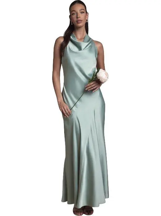 OASIS Cowl Halterneck Satin Maxi Dress - Sage