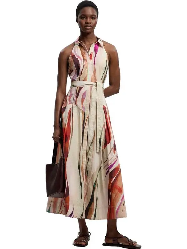 Karen Millen Marble Print Halterneck Shirt Dress - Multi
