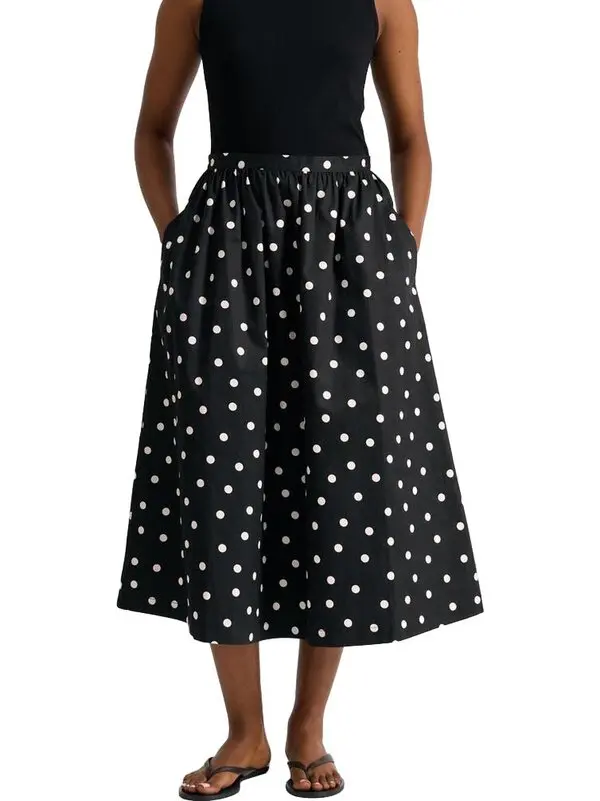 ALBARAY Polka Dot High-waist Midi Skirt - Black