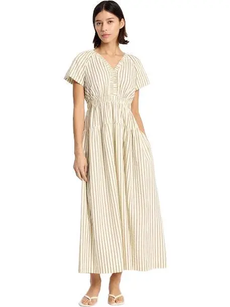 ALBARAY Stripe V-neck Maxi Dress - Neutral