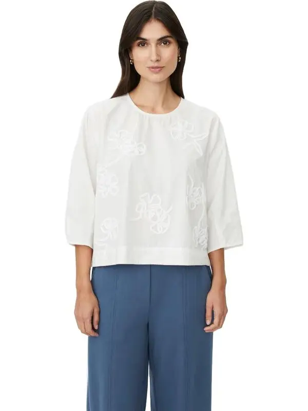 MASAI COPENHAGEN Embroidered Cotton Blouse - Jet Stream
