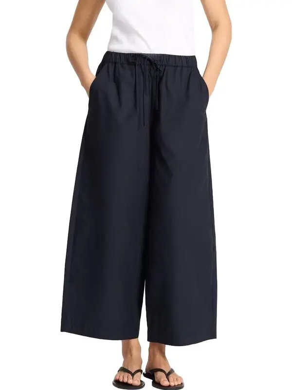 ALBARAY Drawstring Waist Barrel Leg Trousers - Navy