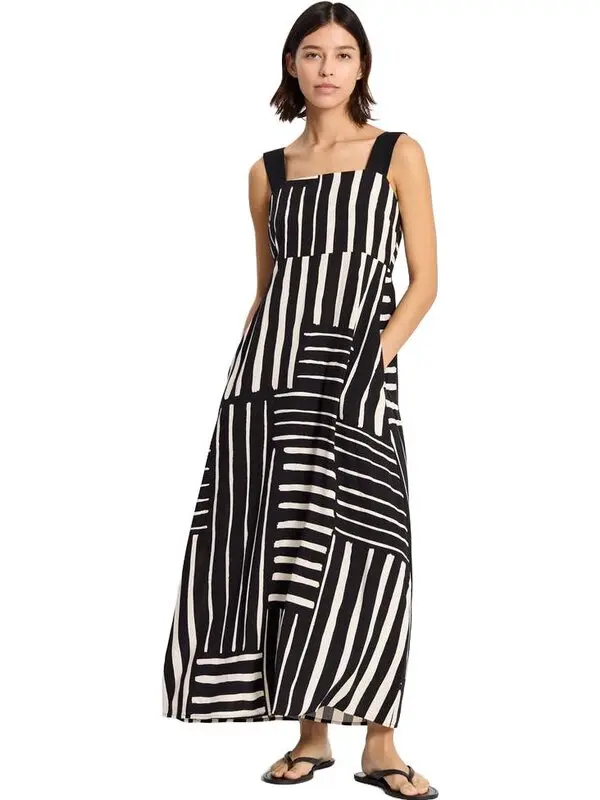 ALBARAY Patchwork Stripe Maxi Sundress - Black
