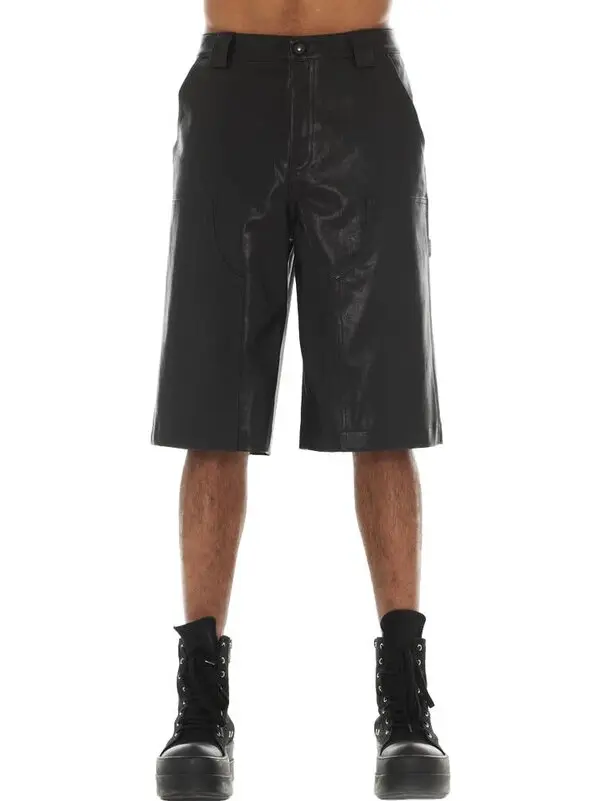 CULT OF INDIVIDUALITY Y2k Faux Leather Baggy Shorts - Black
