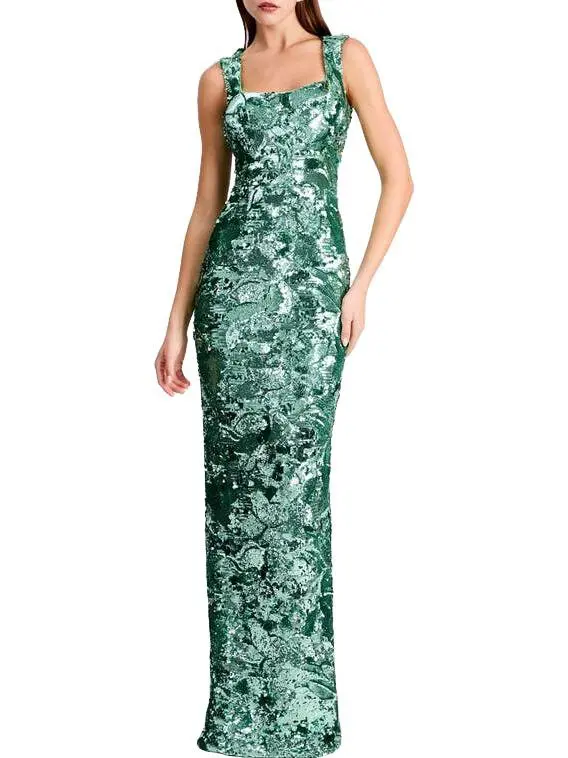 HELSI Iris Floral Sequin Gown - Teal