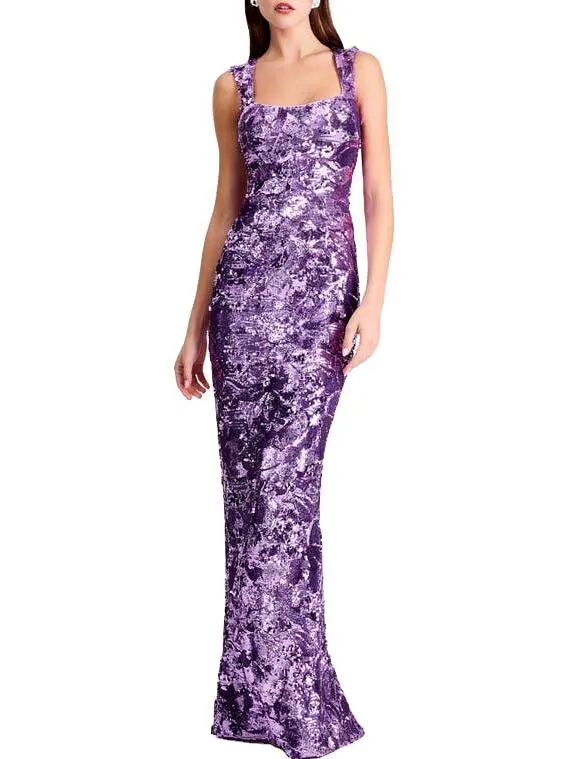 HELSI Iris Floral Sequin Gown - Violet