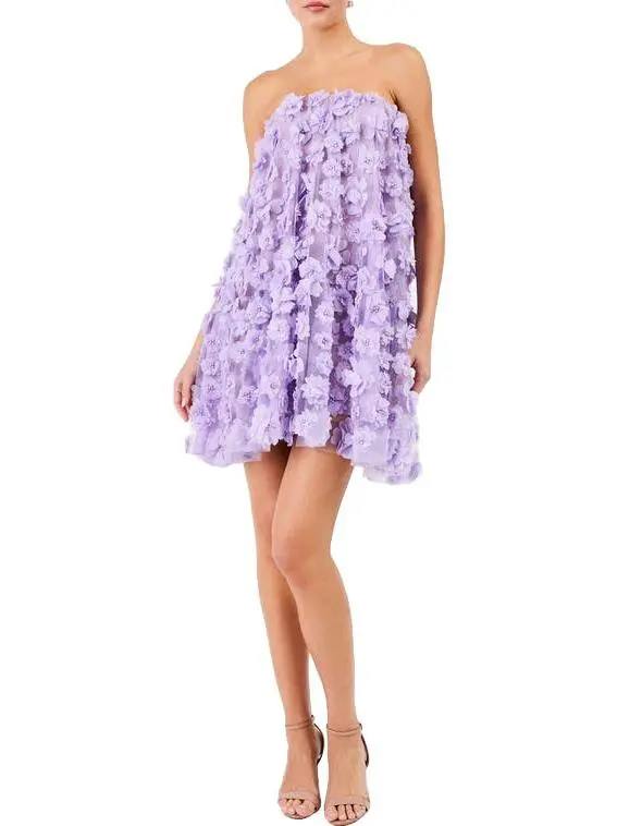 HELSI Helsis Bianca Floral Appliqué Strapless Mini Dress - Lavender