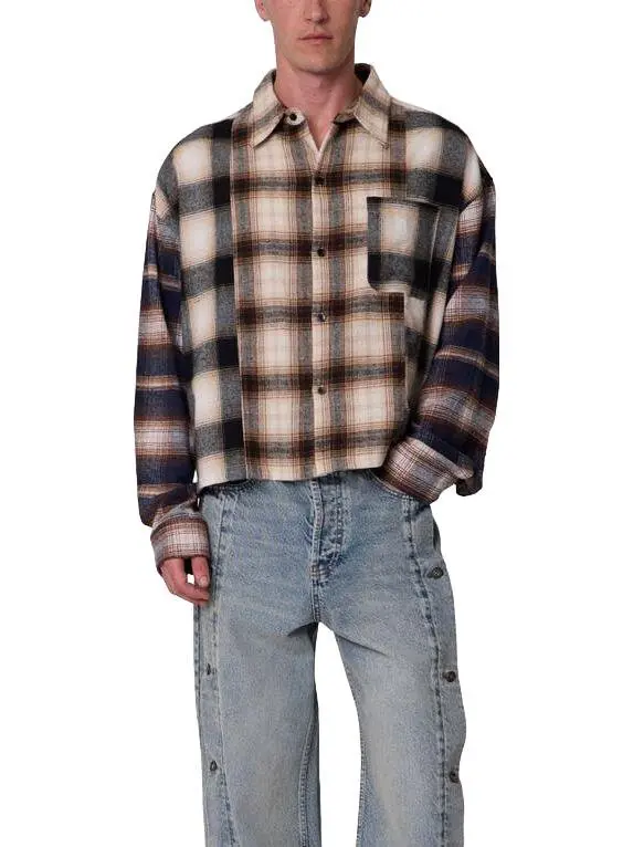 Mnml Paneled Flannel Shirt - Beige Multi
