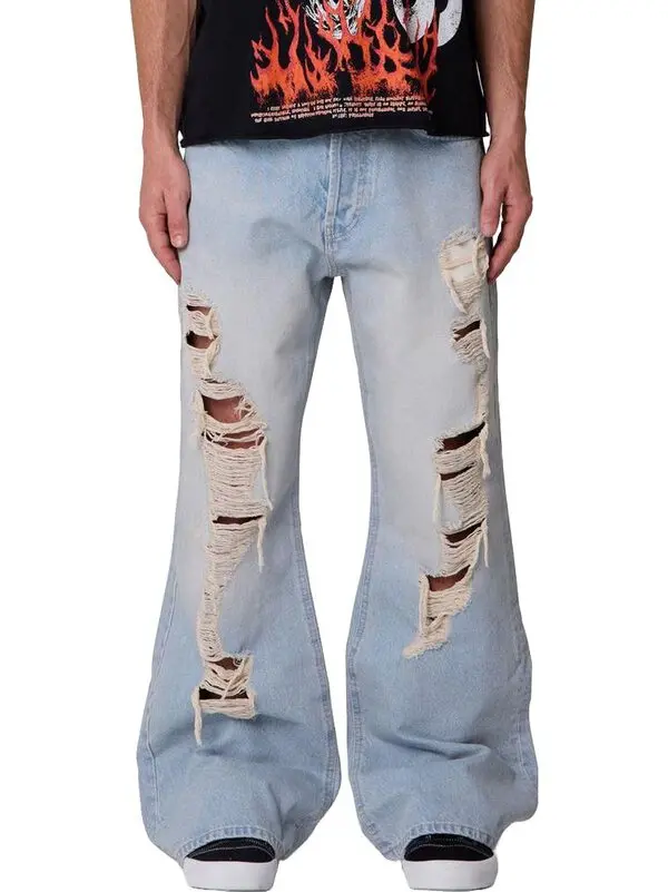 Mnml Distressed Kick Flare Jeans - Blue