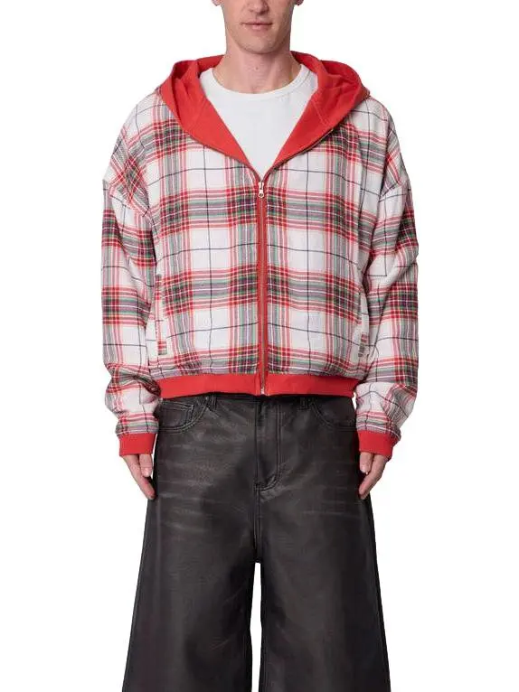 Mnml Reversible Flannel Zip Hoodie - Red