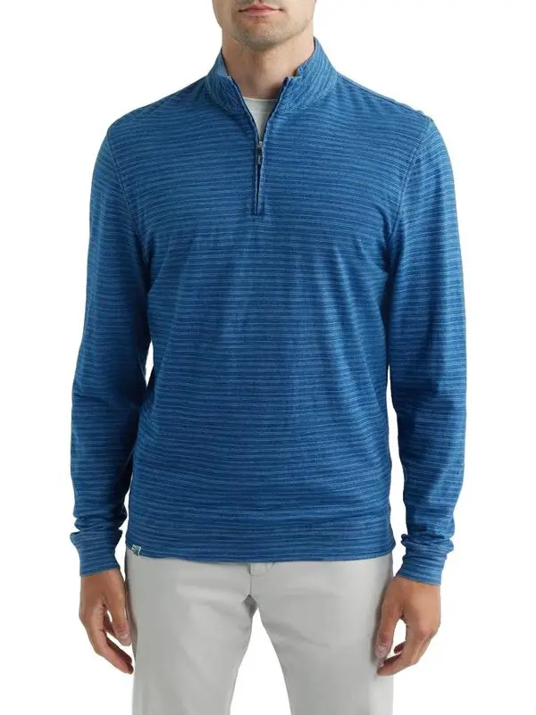 Johnnie-o Genova Stripe Jersey Quarter Zip Pullover - Indigo