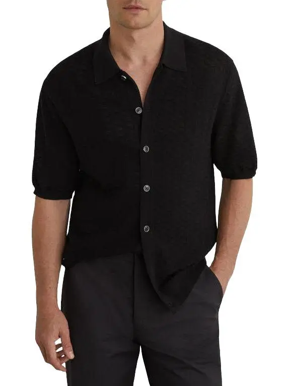 REISS Phoenix Chevron Knit Button-up Shirt - Black