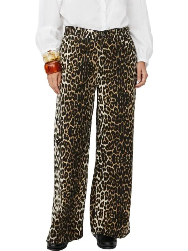MASAI COPENHAGEN Leopard Print Wide-leg Jeans - Otter
