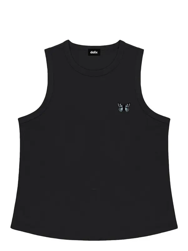 DALIX Butterfly Embroidered Cotton Jersey Tank - Black