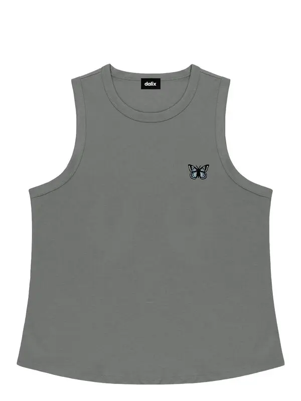 DALIX Butterfly Embroidered Cotton Jersey Tank - Shadow