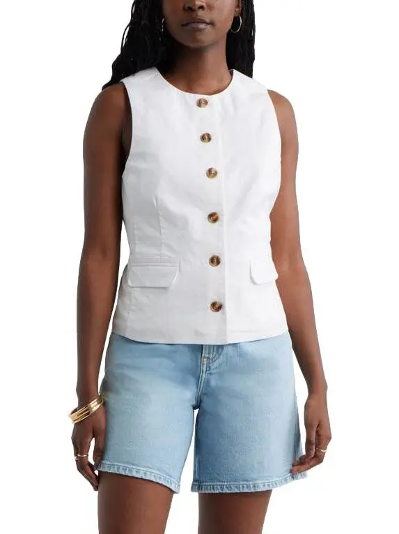 Caslon Front Button Vest - White