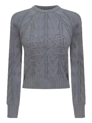 ASPECT Cable Knit Sweater With Artwork - Medium Grey