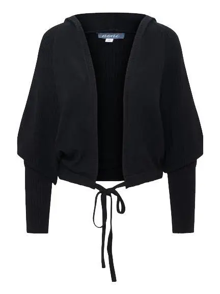 NONI Knit Cardigan With Drawstring - Black