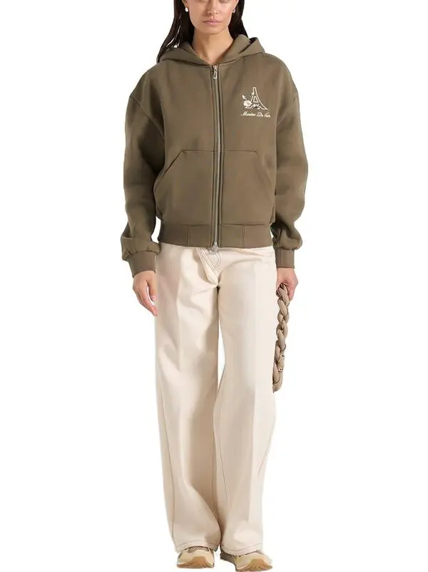 Manière De Voir Floral Eiffel Zip Hoodie - Olive
