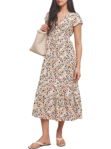 Mint Velvet Floral Print V-neck Midi Dress - Orange
