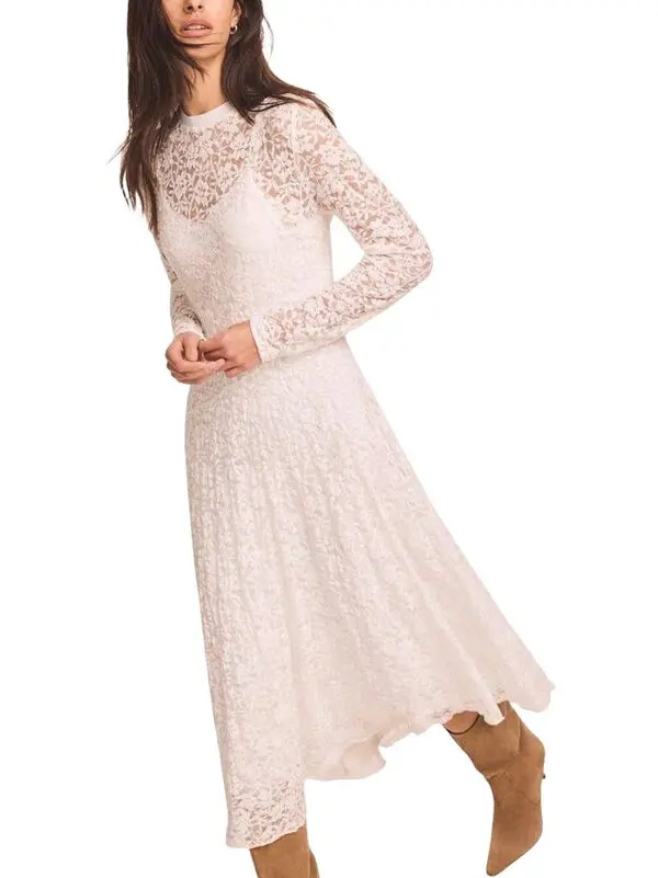 Mint Velvet Lace Full Asymmetric Midi Dress - Ivory