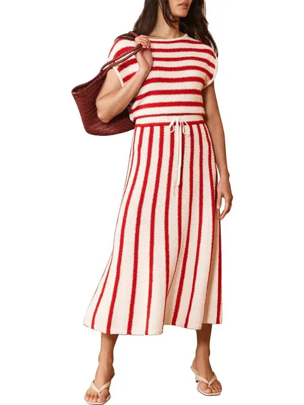 Mint Velvet Striped Knit Midi Dress - Red