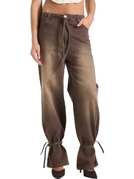 Manière De Voir Maniere De Voir Faye Relaxed Wide Leg Jeans With Tie Waist - Brown