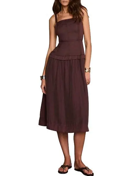 Mint Velvet Ramie Drop Waist Midi Dress - Brown