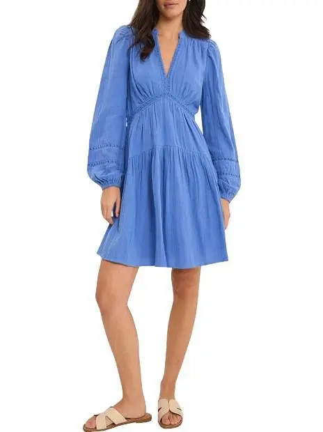 Mint Velvet Cotton Cheesecloth Mini Dress - Blue