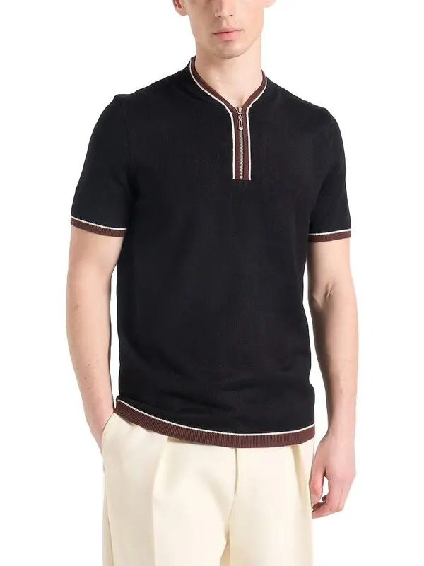 Manière De Voir Clement Crew Neck Zip Polo Shirt - Black